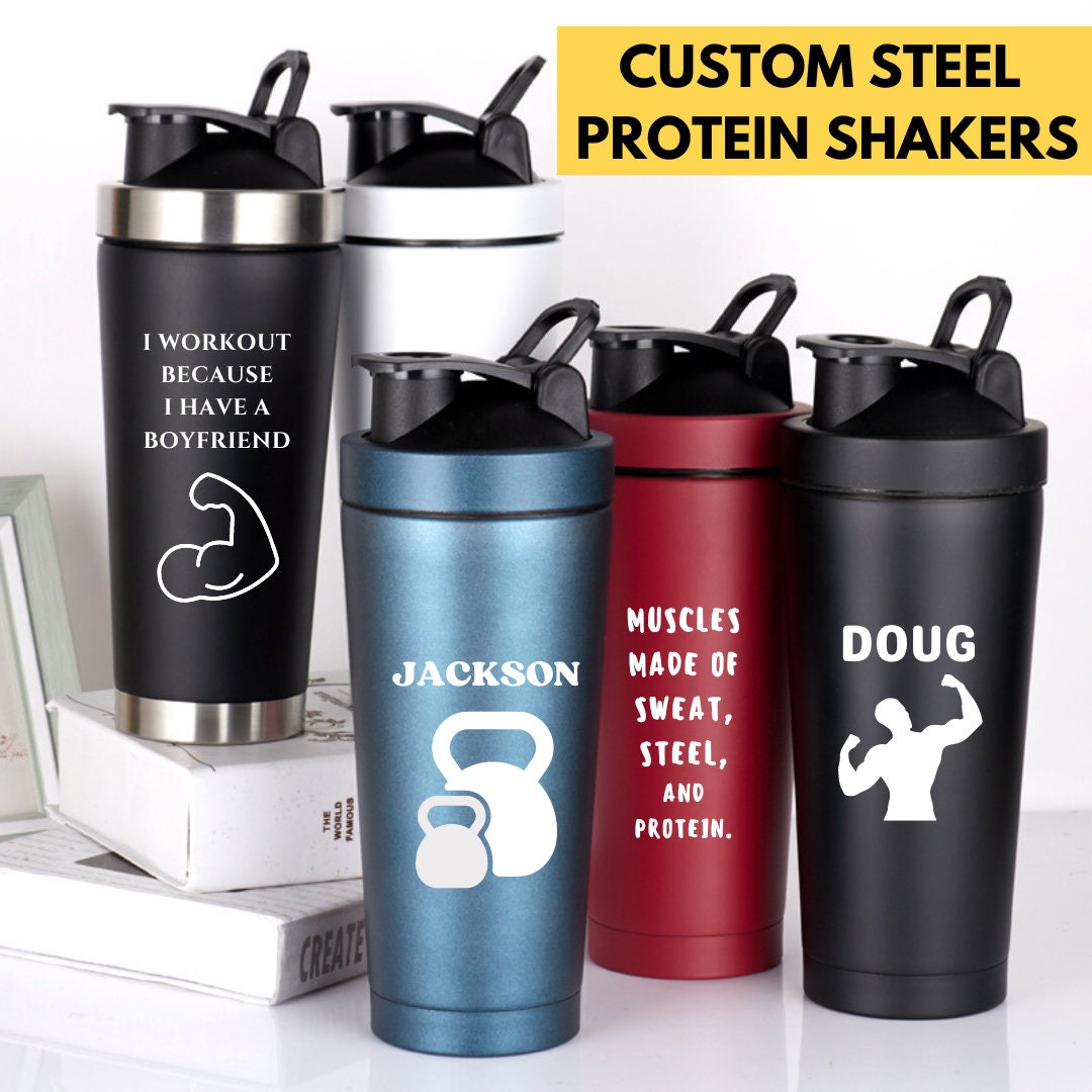 Custom Gym Gift, Personalized Name Steel Protein Shaker Mixer Gym Water ...