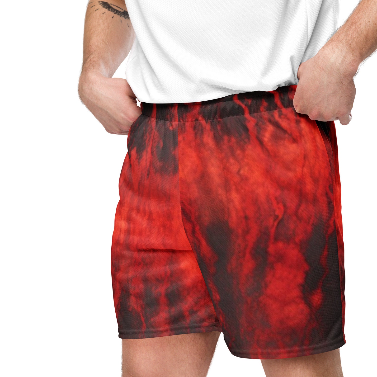 Retro Flame Red Unisex Mesh Shorts Bold and Bright Tie Dye Shorts for ...