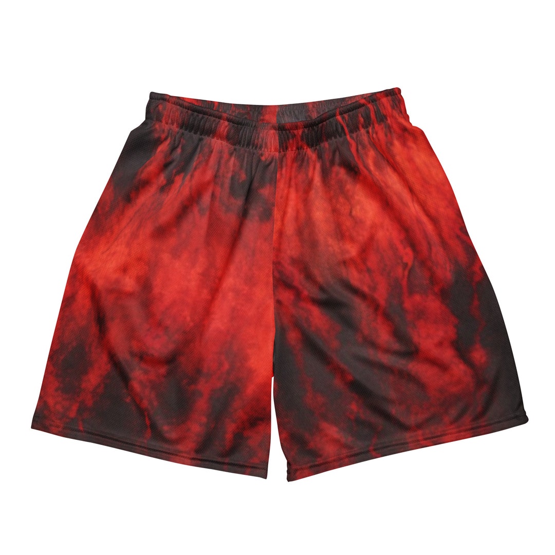 Retro Flame Red Unisex Mesh Shorts| Bold and Bright Tie Dye Shorts for ...