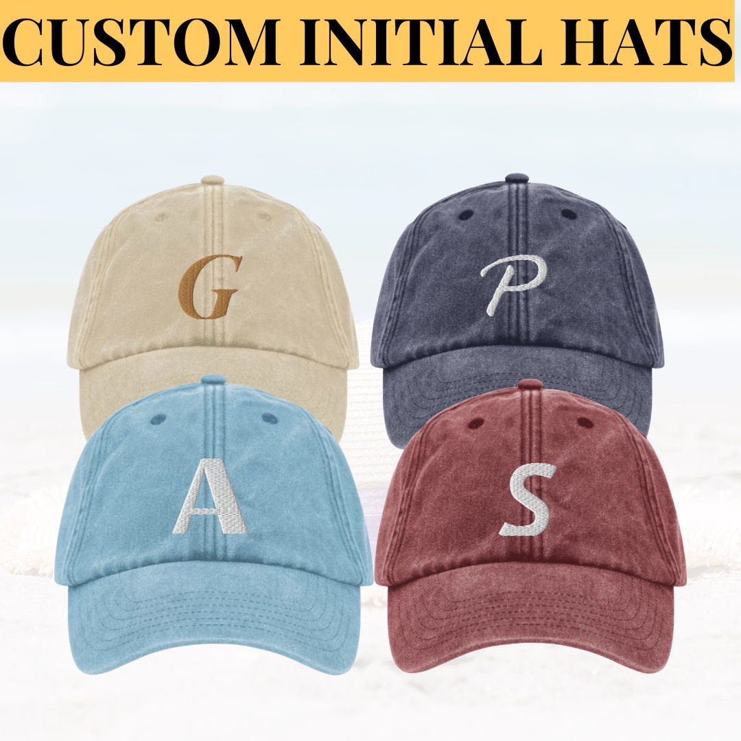 Hats With Initials, Custom First Letter Name Hats, Custom Initials Hats ...