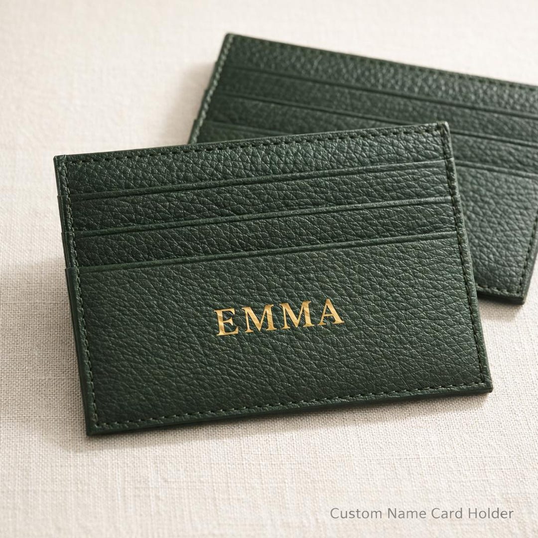 Personalized Leather Card Holder – Custom Name Initial Slim Wallet ...