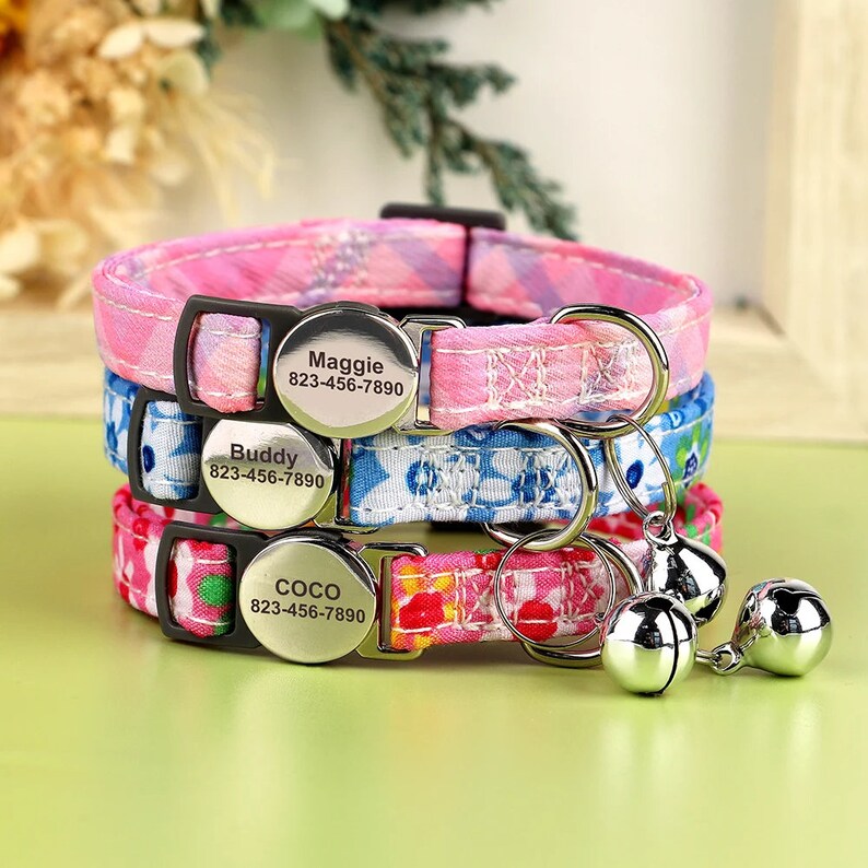Cat Collar Engraved Custom Name With Bell | Small Dogs Collars ...