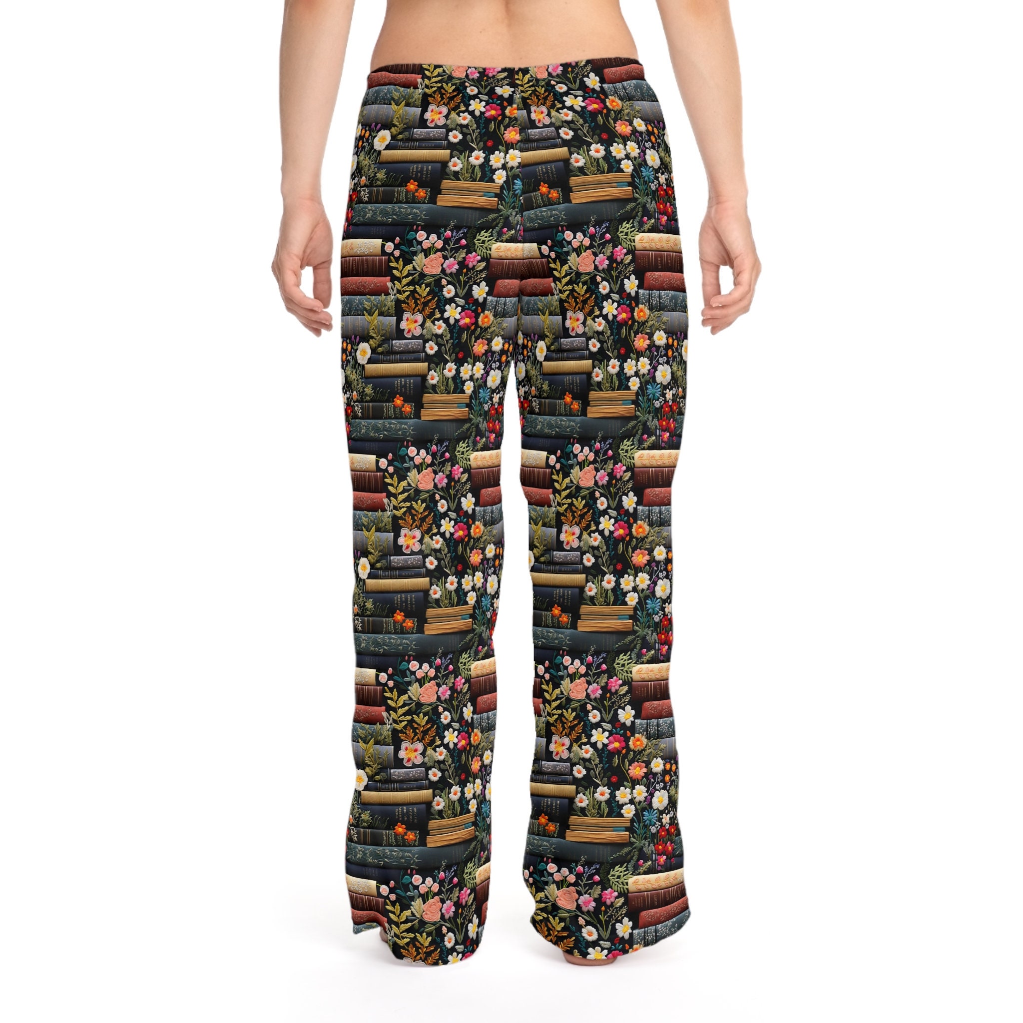 Book Lover Pajama Pants, Pretty Wild Flowers & Book Collage, Lounge ...