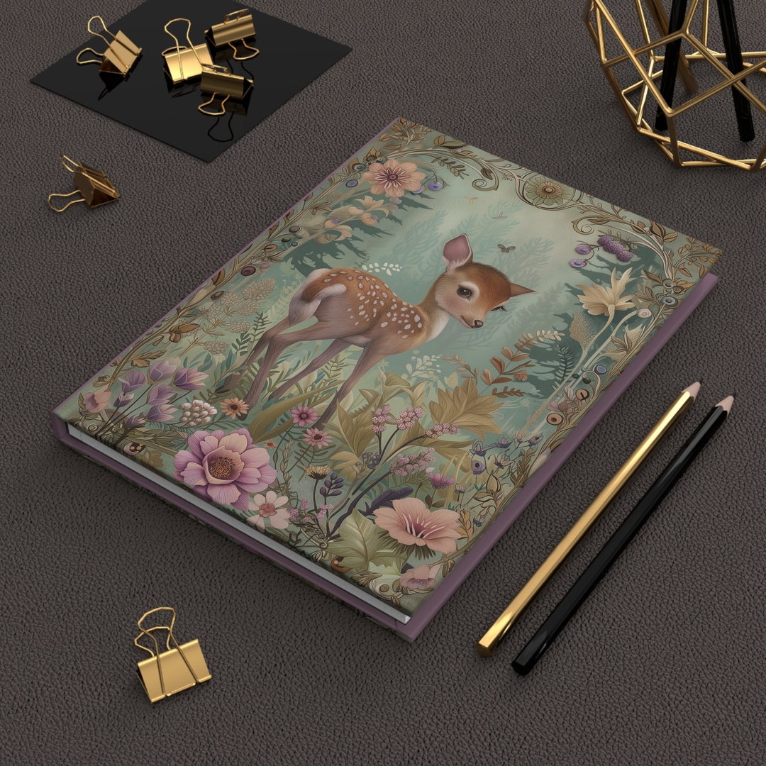 Personalized Cute Deer Journal, Nature Lover, Forest Notebook, Flowers ...