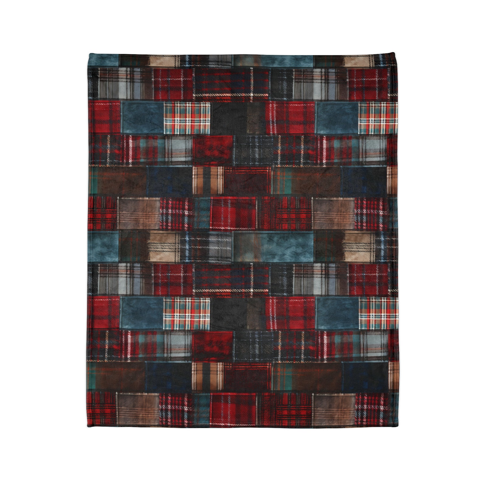 Plaid Flannel Patchwork Quilt Print in Reds and Blues on Super Soft ...