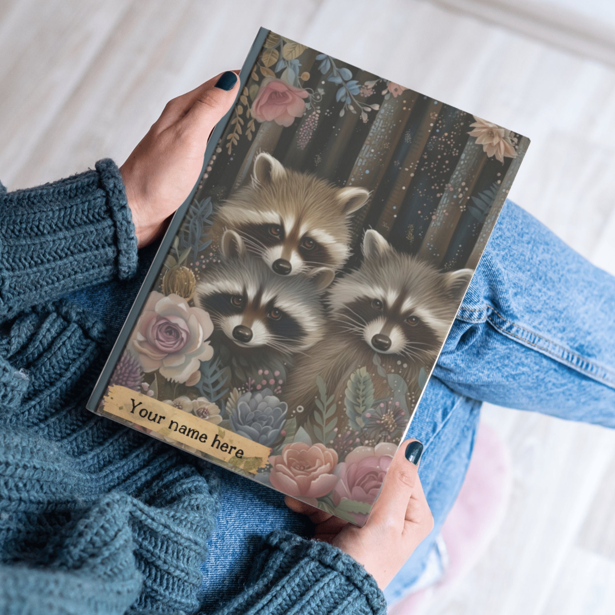 Personalized Raccoon Journal, Nature Lover, Forest Notebook, Flowers ...