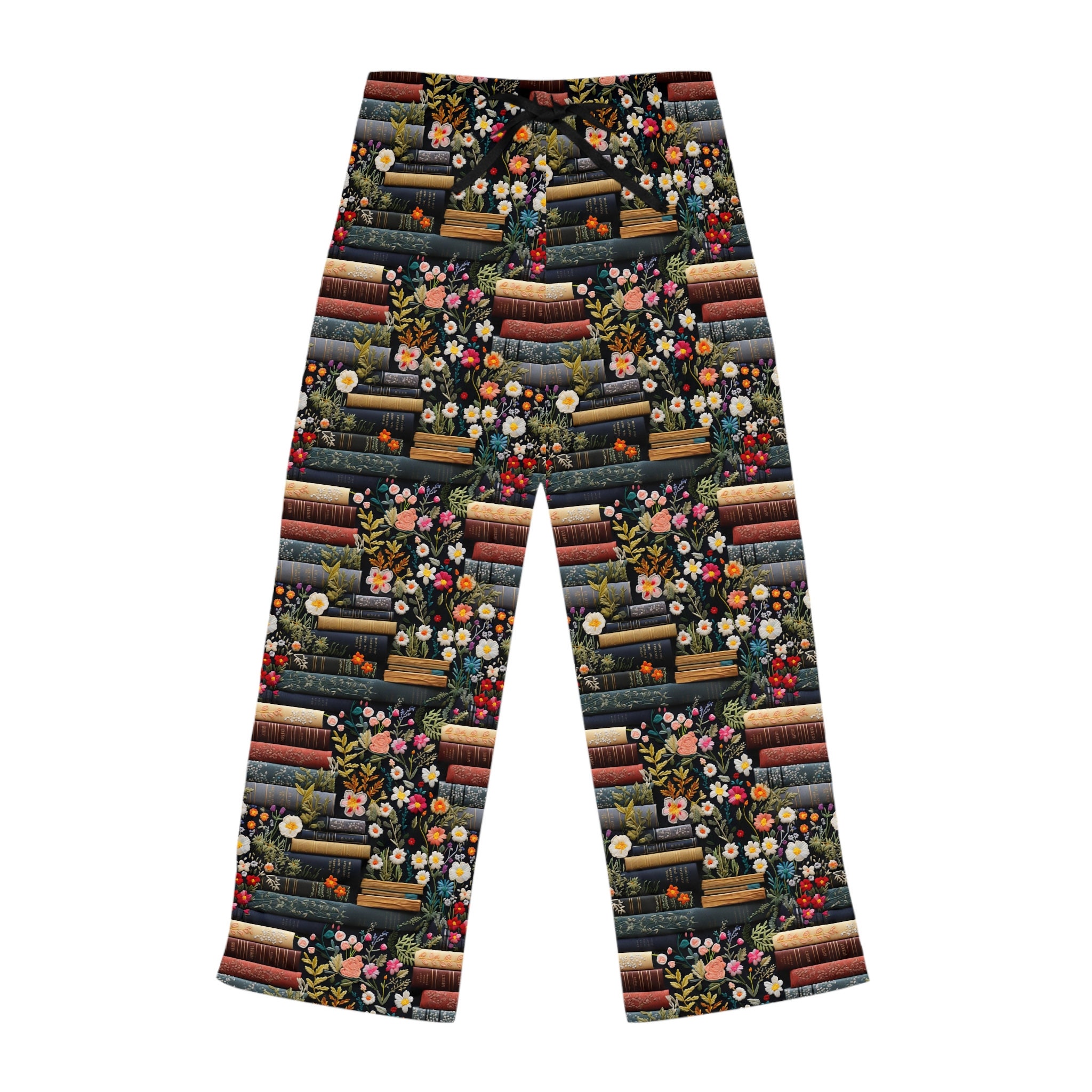 Book Lover Pajama Pants, Pretty Wild Flowers & Book Collage, Lounge ...