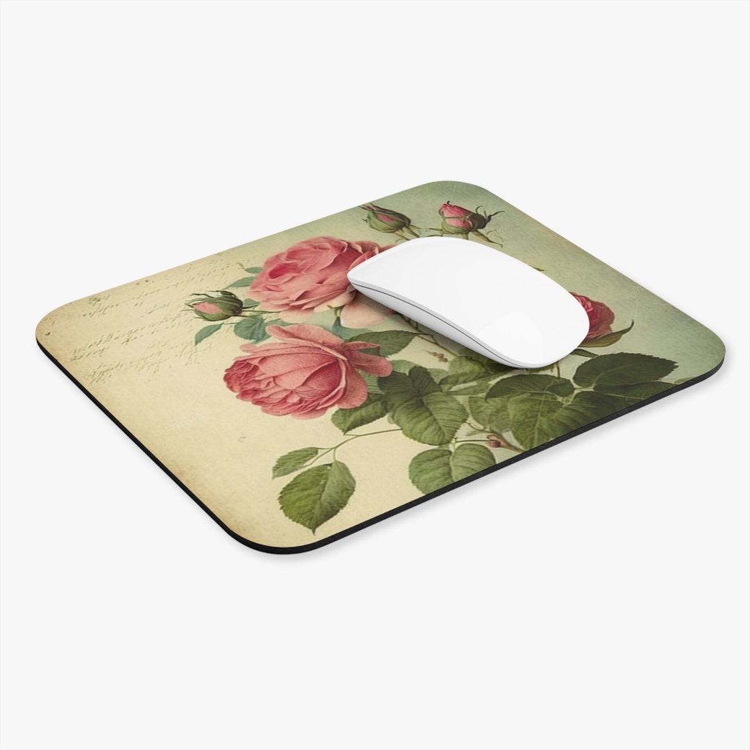 Cottagecore Rose Mouse Pad, Vintage Pink Roses, Antique Botanical ...