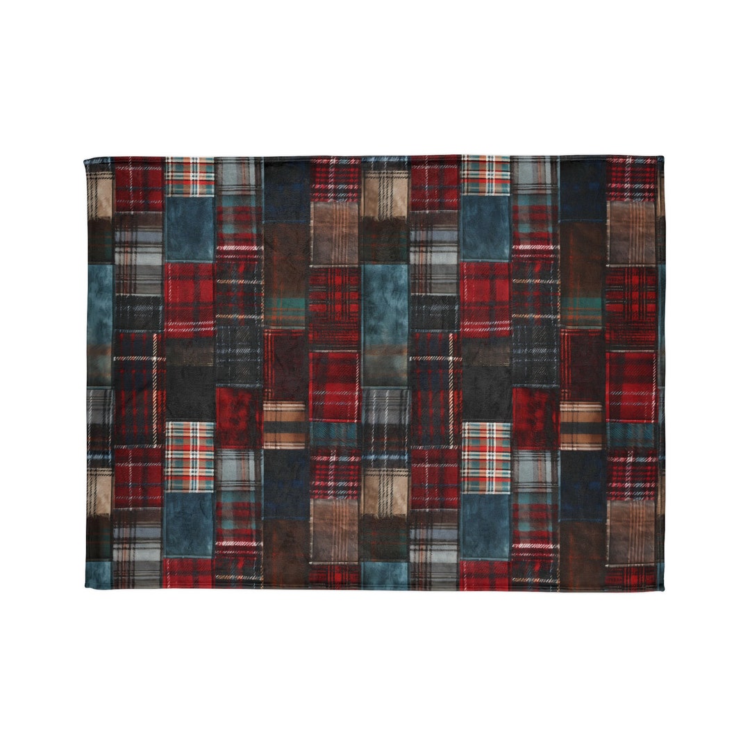Plaid Flannel Patchwork Quilt Print in Reds and Blues on Super Soft ...