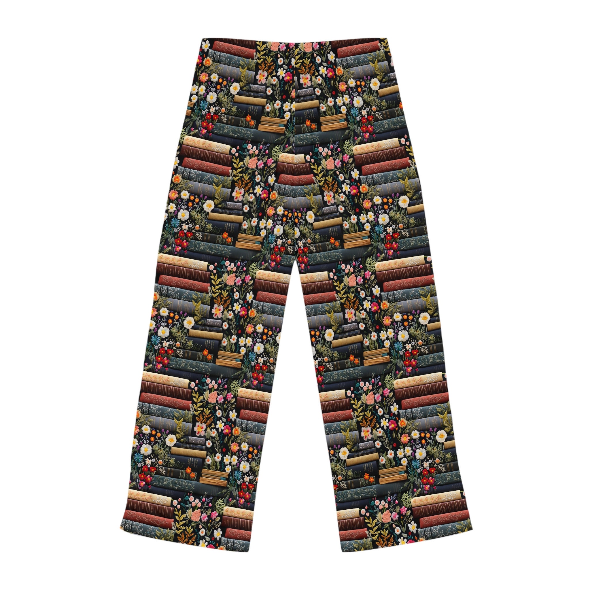 Book Lover Pajama Pants, Pretty Wild Flowers & Book Collage, Lounge ...