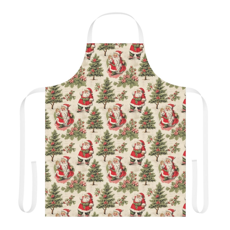 Vintage Santa Apron, Shabby Chic, Holly, Christmas Tree, Holiday ...