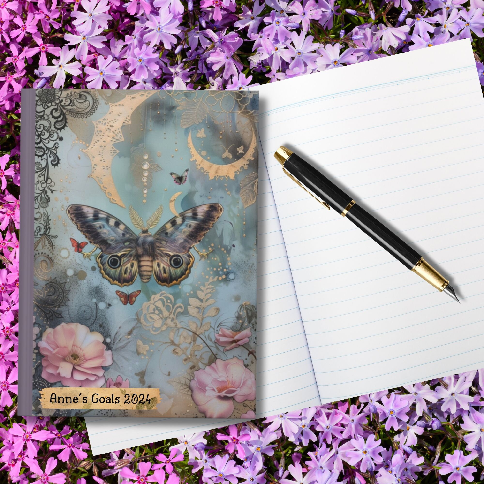 Personalized Rose and Butterfly Journal, Gold Accents, Mushrooms ...