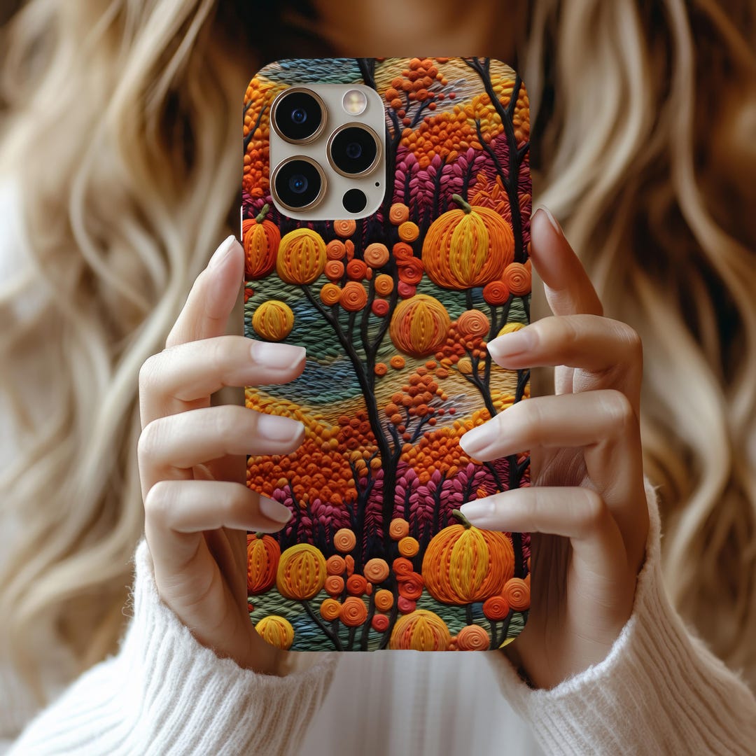 IPhone 17 Case, Fall Pumpkin Scenery, 3D Embroidery Design, Colorful ...