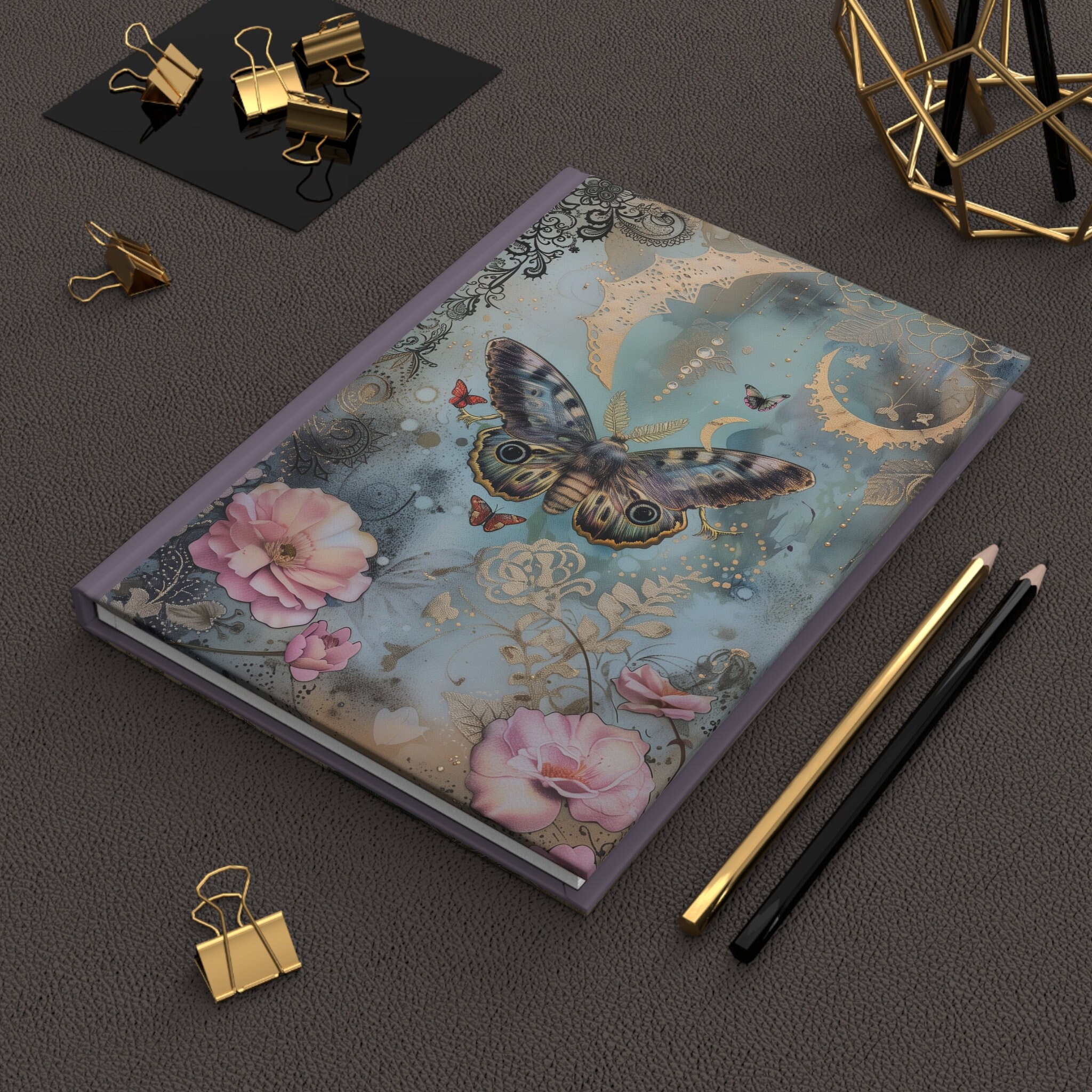 Personalized Rose and Butterfly Journal, Gold Accents, Mushrooms ...