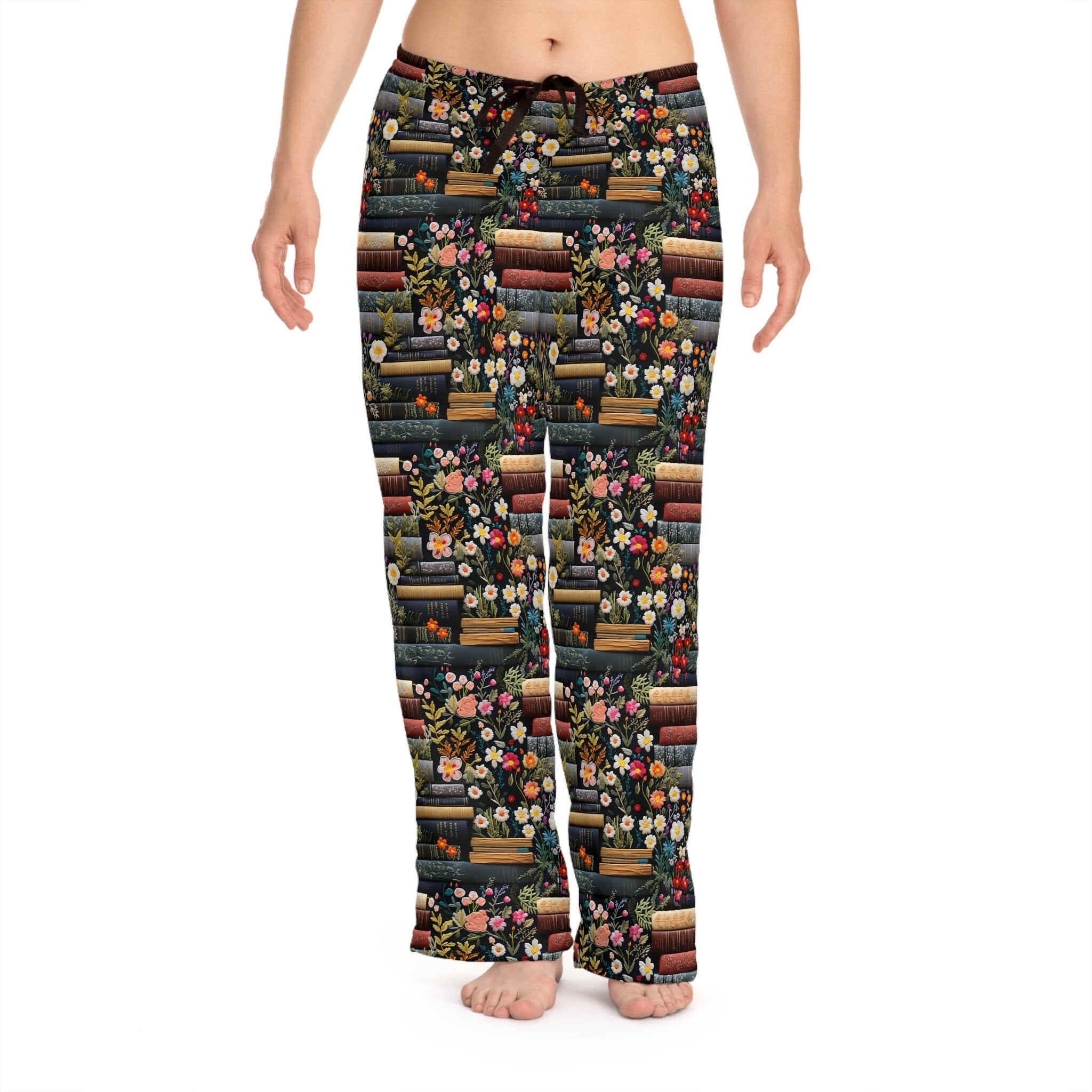 Book Lover Pajama Pants, Pretty Wild Flowers & Book Collage, Lounge ...