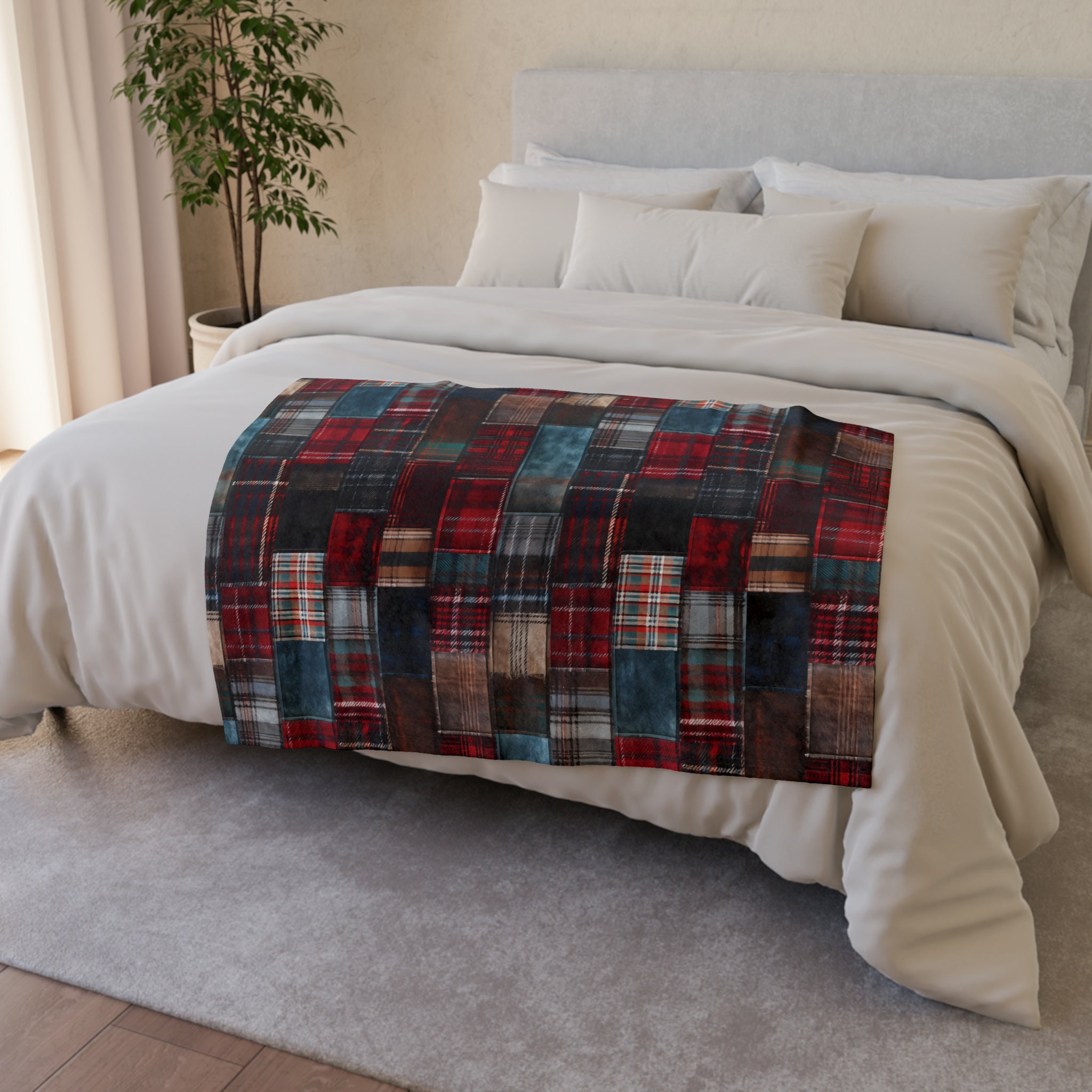 Plaid Flannel Patchwork Quilt Print on Super Soft Minky Plush Blanket ...