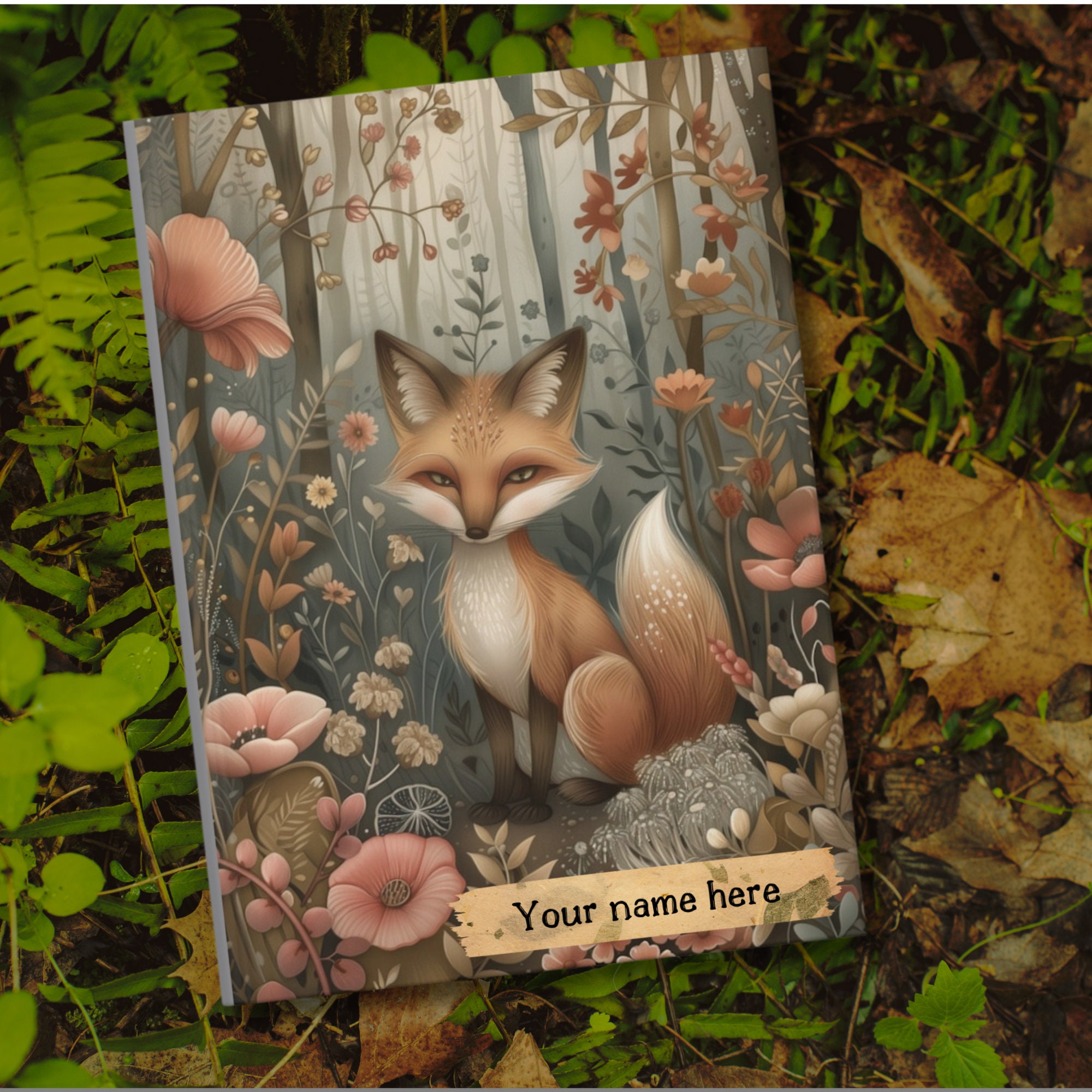 Personalized Cute Fox Journal, Nature Lover, Forest Notebook, Flowers ...