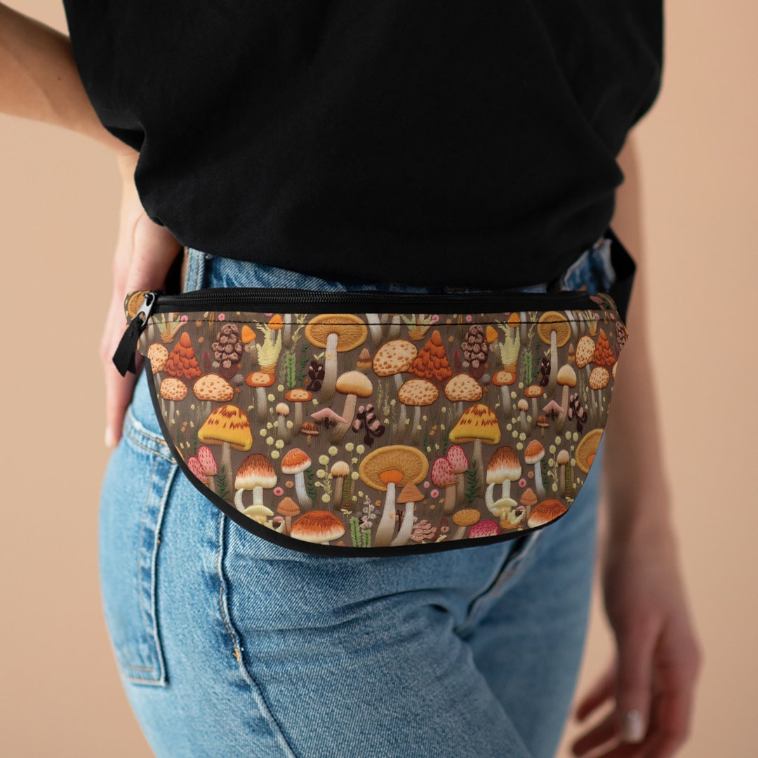 Botanical Mushroom Fanny Pack, Embroidery Print, Cross Body Waist Bag ...