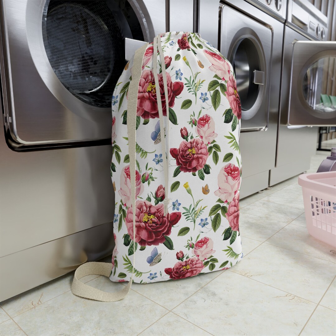 Floral Laundry Bag, Roses, Wildflowers, Butterflies, Pretty Laundry ...