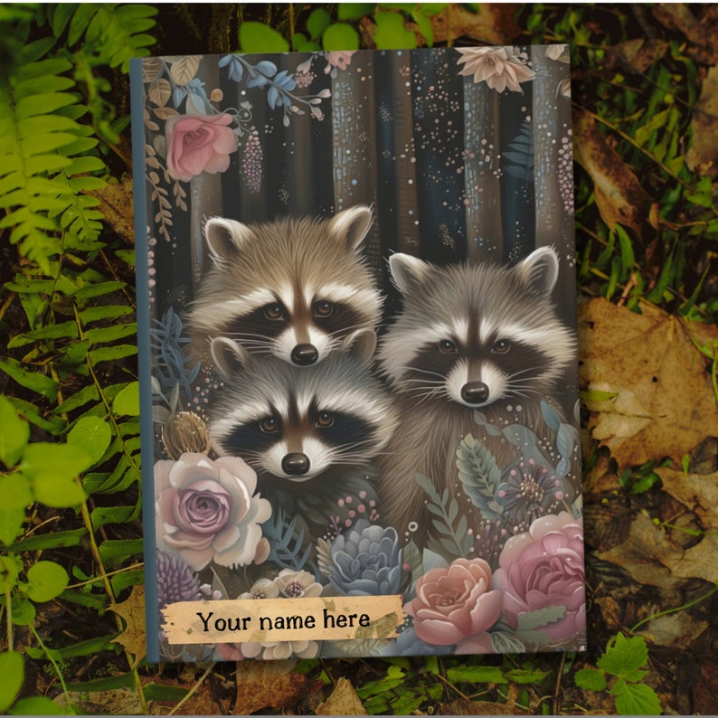 Personalized Raccoon Journal, Nature Lover, Forest Notebook, Flowers ...