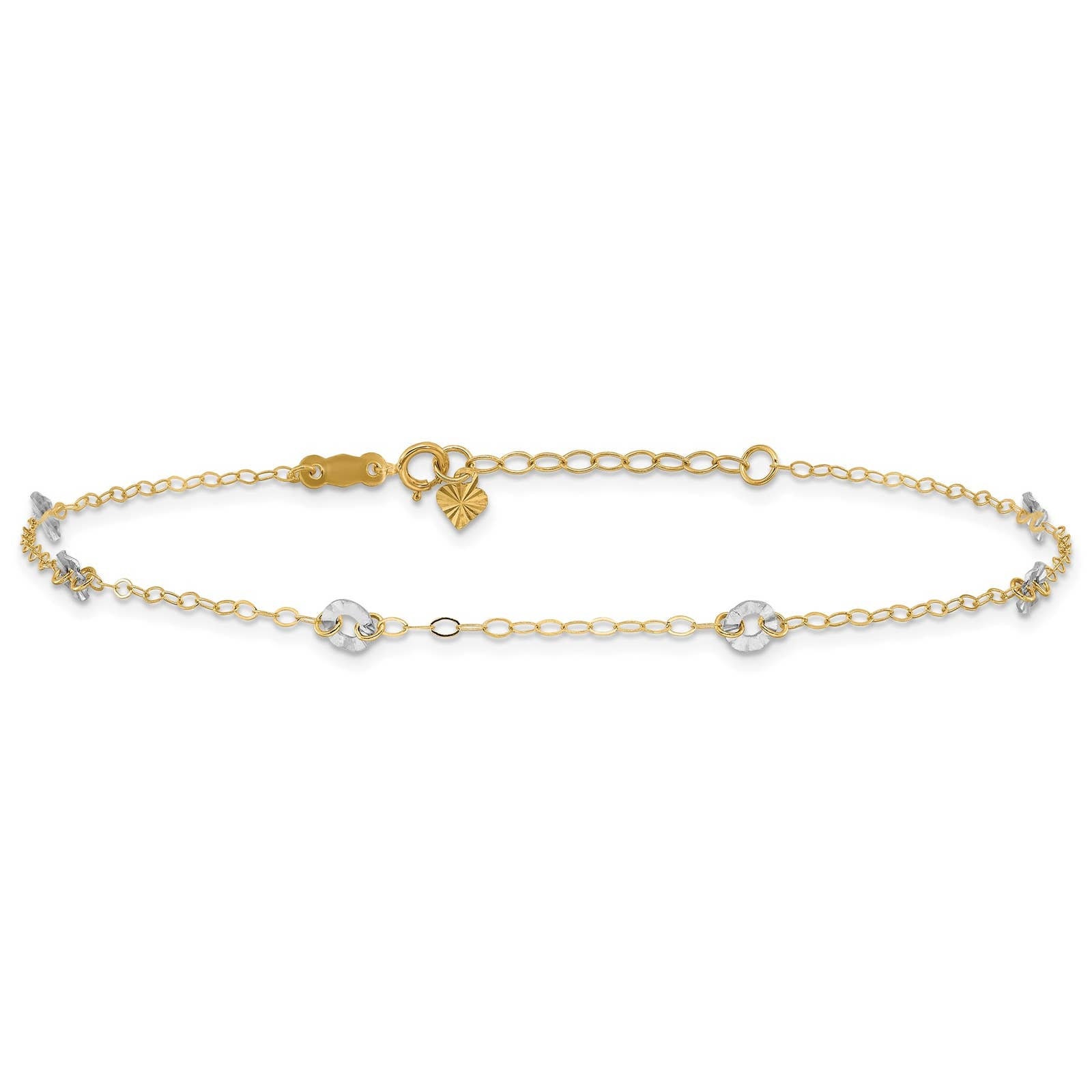 Solid 14K Yellow Gold Two Tone Wavy Circle Charm Station Anklet ...
