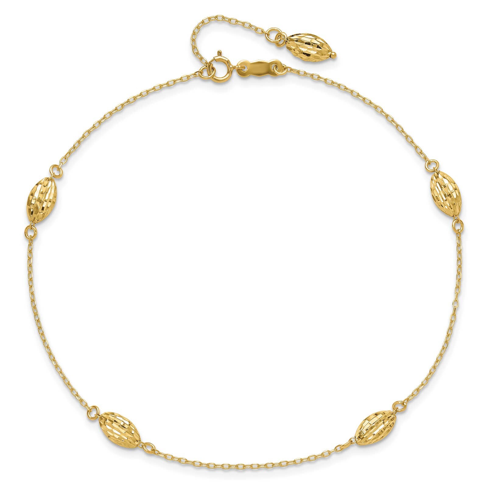 Solid 14K Yellow Gold Diamond Cut Puffed Rice Bead Station Anklet ...
