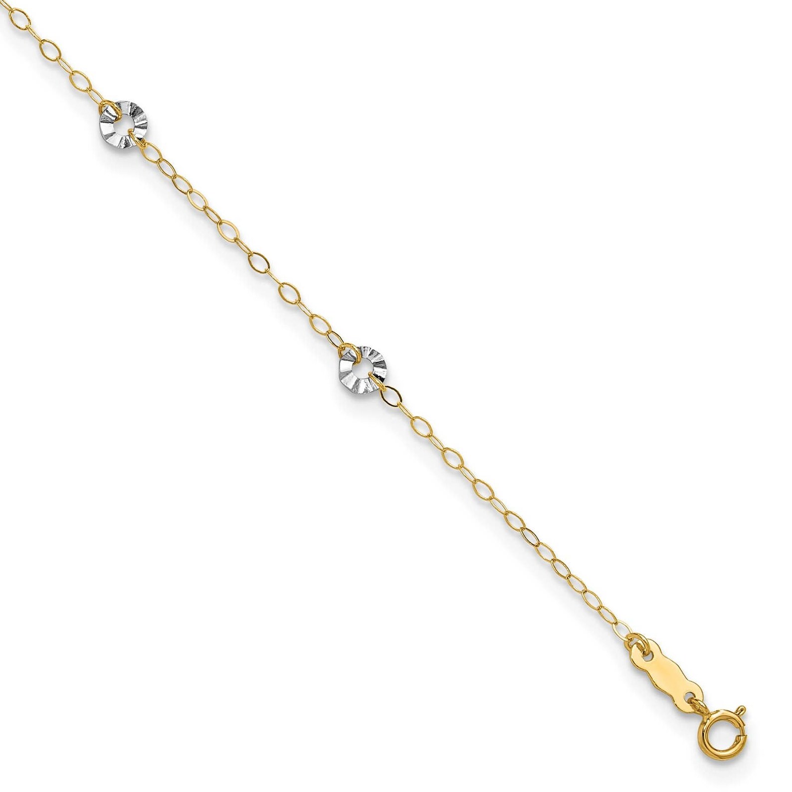Solid 14K Yellow Gold Two Tone Wavy Circle Charm Station Anklet ...