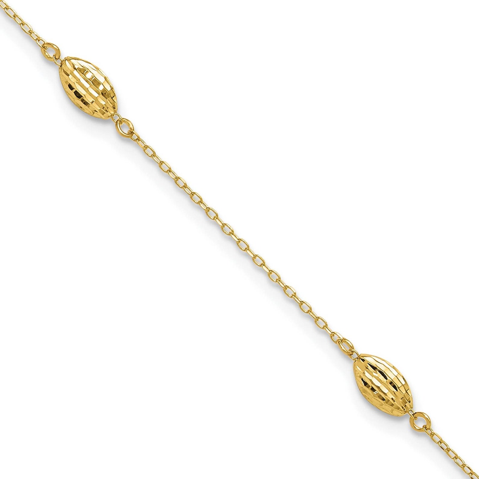 Solid 14K Yellow Gold Diamond Cut Puffed Rice Bead Station Anklet ...