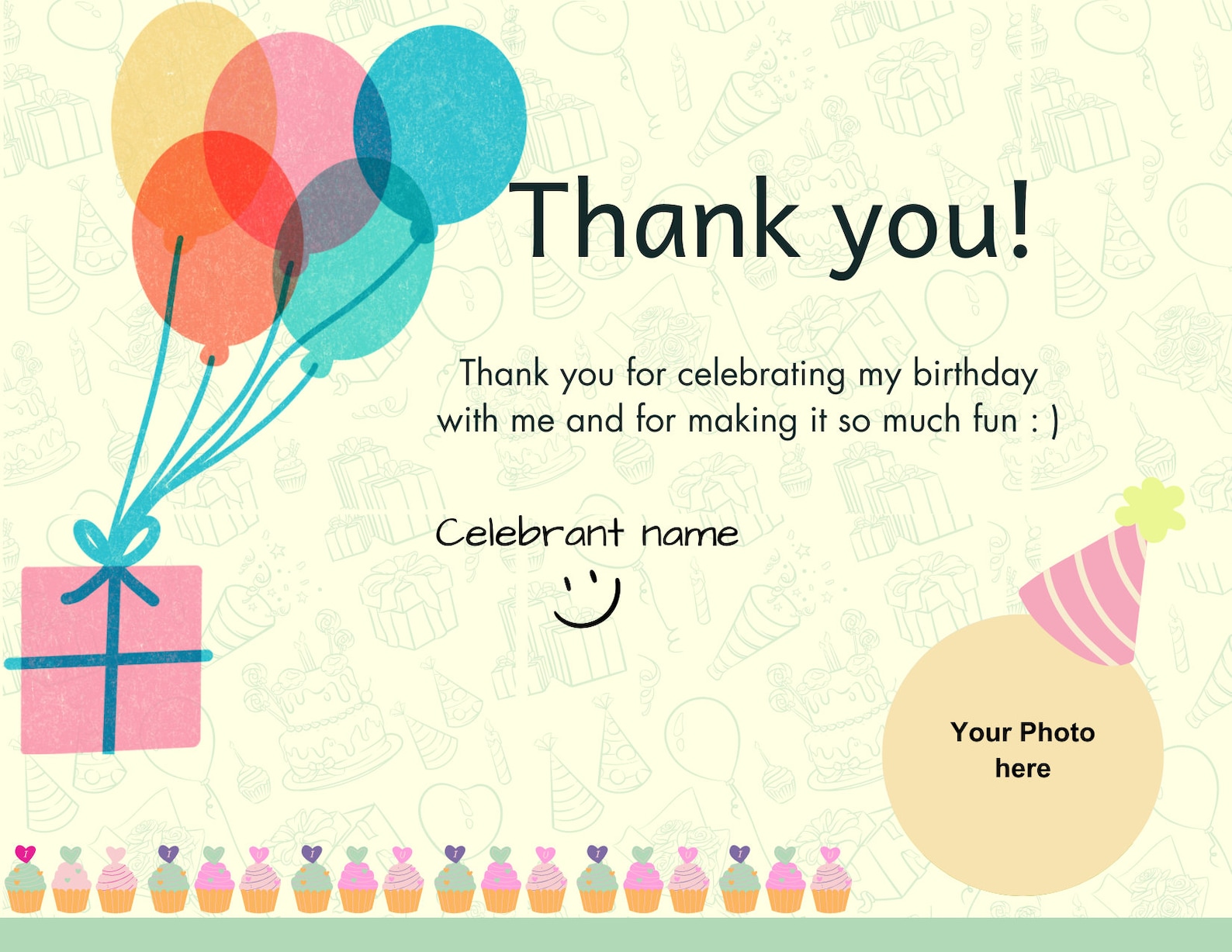 Birthday Thank You Card, Birthday Thank You Card Template, Simple ...