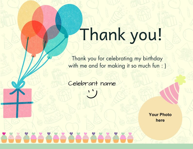Birthday Thank You Card, Birthday Thank You Card Template, Simple ...