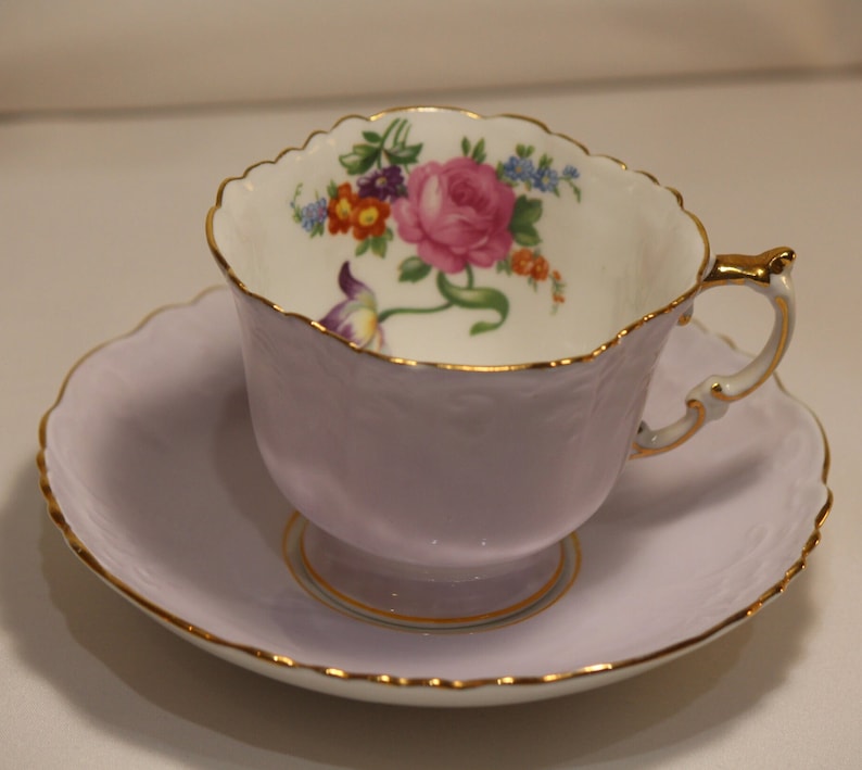 RARE Aynsley Lilac Embossed Vintage Tea Cup and Saucer Set, English ...