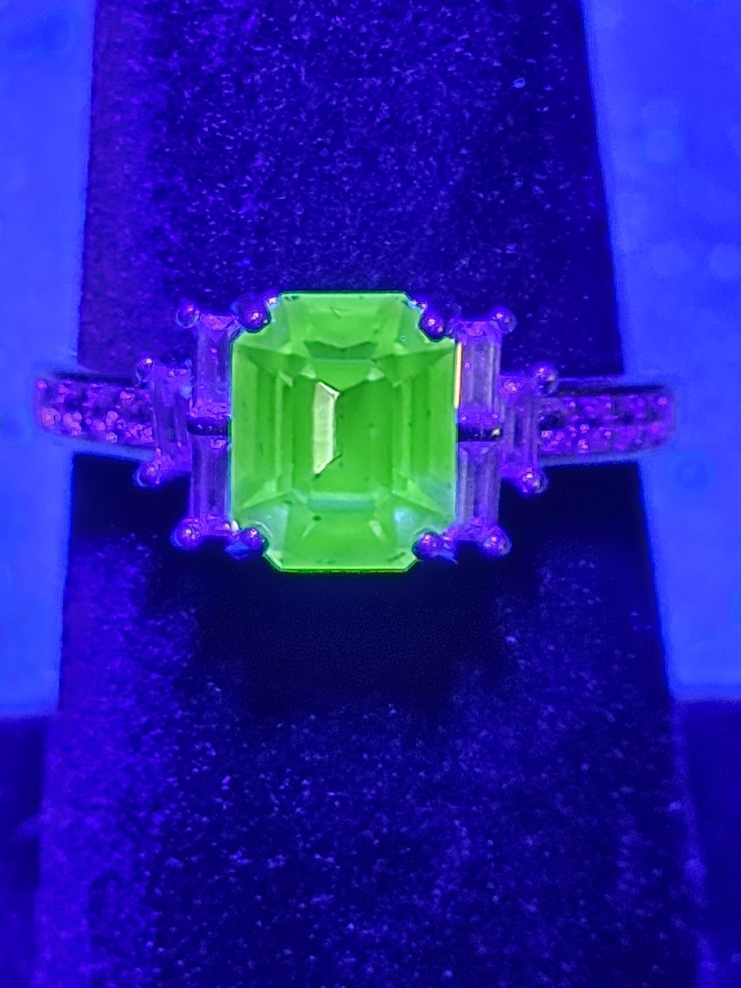 Uranium Glass Emerald Cut Ring Size 4 Through 10.5 in Sterling Silver ...