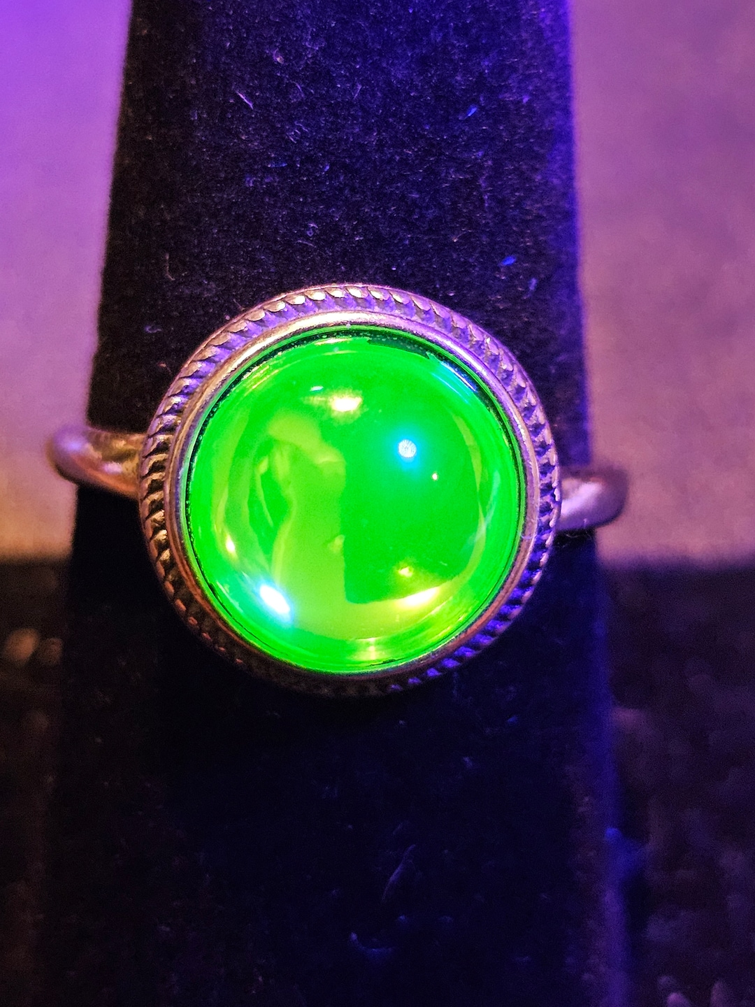 Uranium Glass Adjustable Ring New Sterling Silver With Vintage Cabochon ...