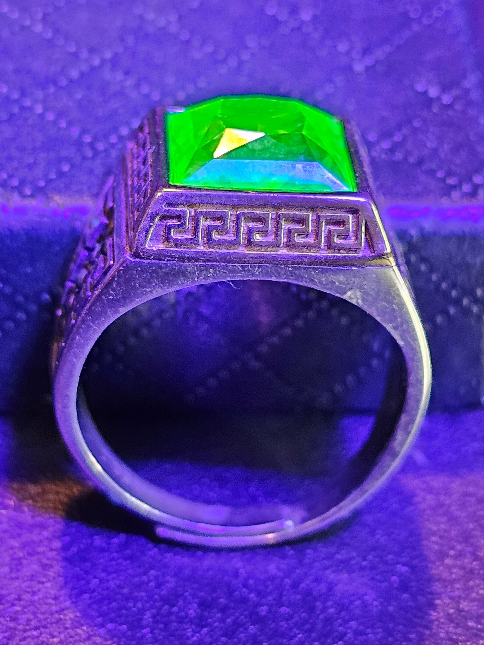 Uranium Glass Men's Ring New Sterling Silver Adjustable With 10x10 Mm ...