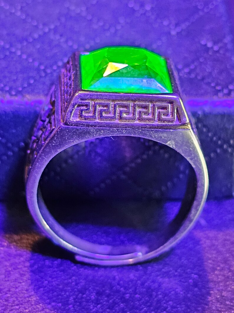 Uranium Glass Men's Ring New Sterling Silver Adjustable With 10x10 Mm ...
