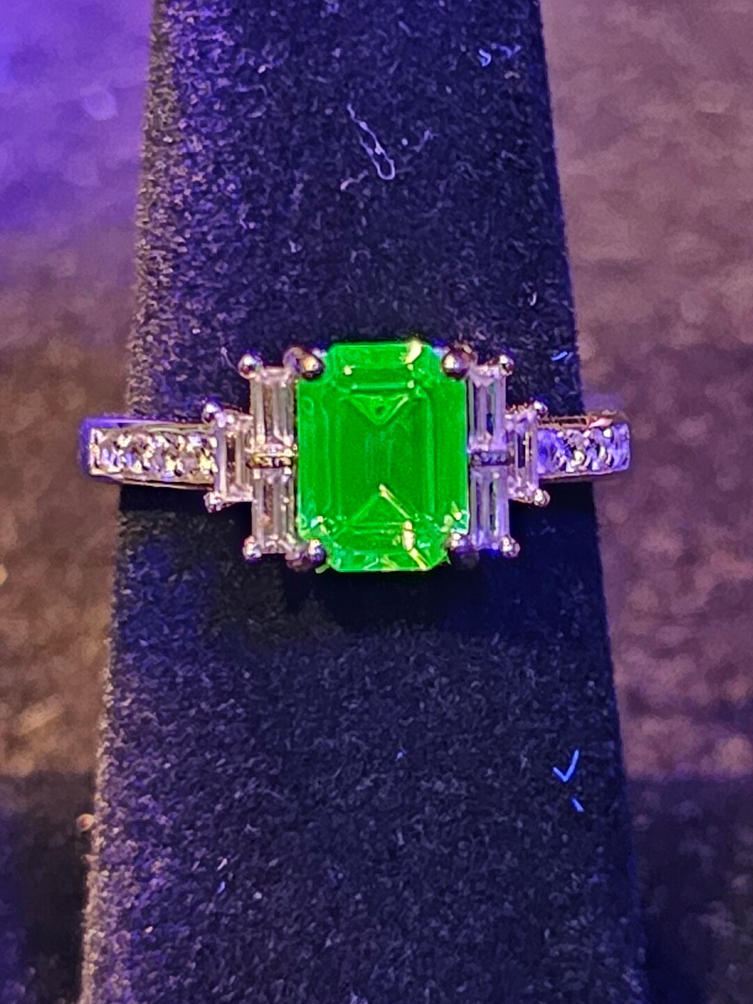 Uranium Glass Emerald Cut Ring Size 4 Through 10.5 in Sterling Silver ...