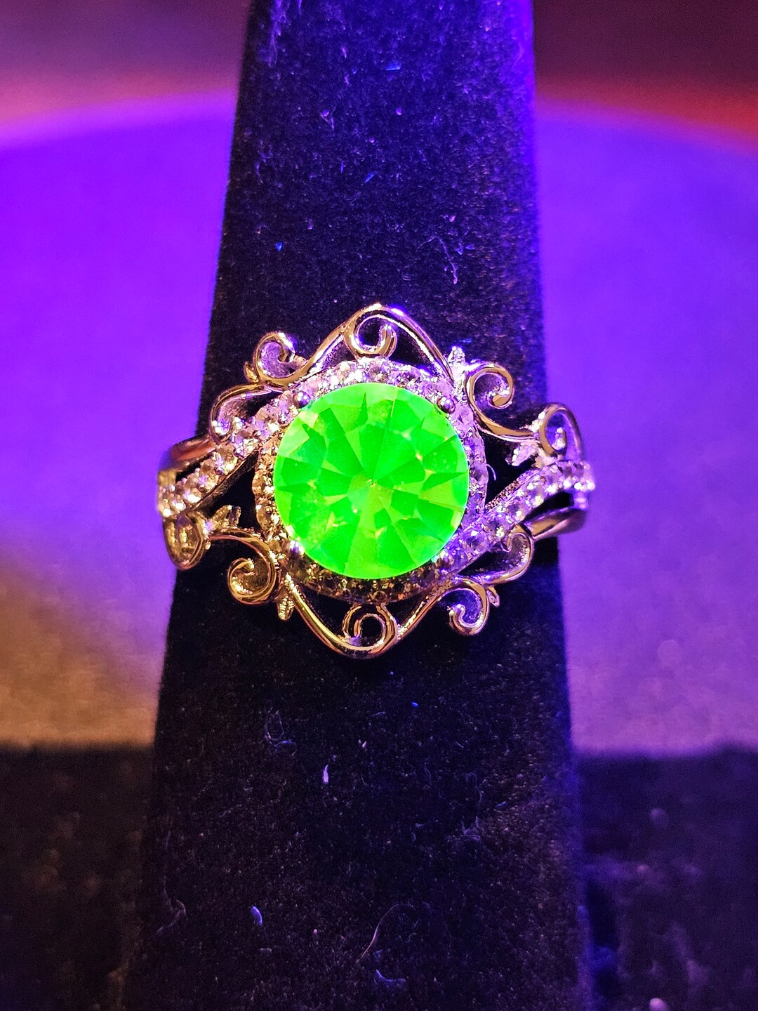 Uranium Glass Round Cut Ring in Size 6.5, 7 & 7.5 New Sterling Silver ...