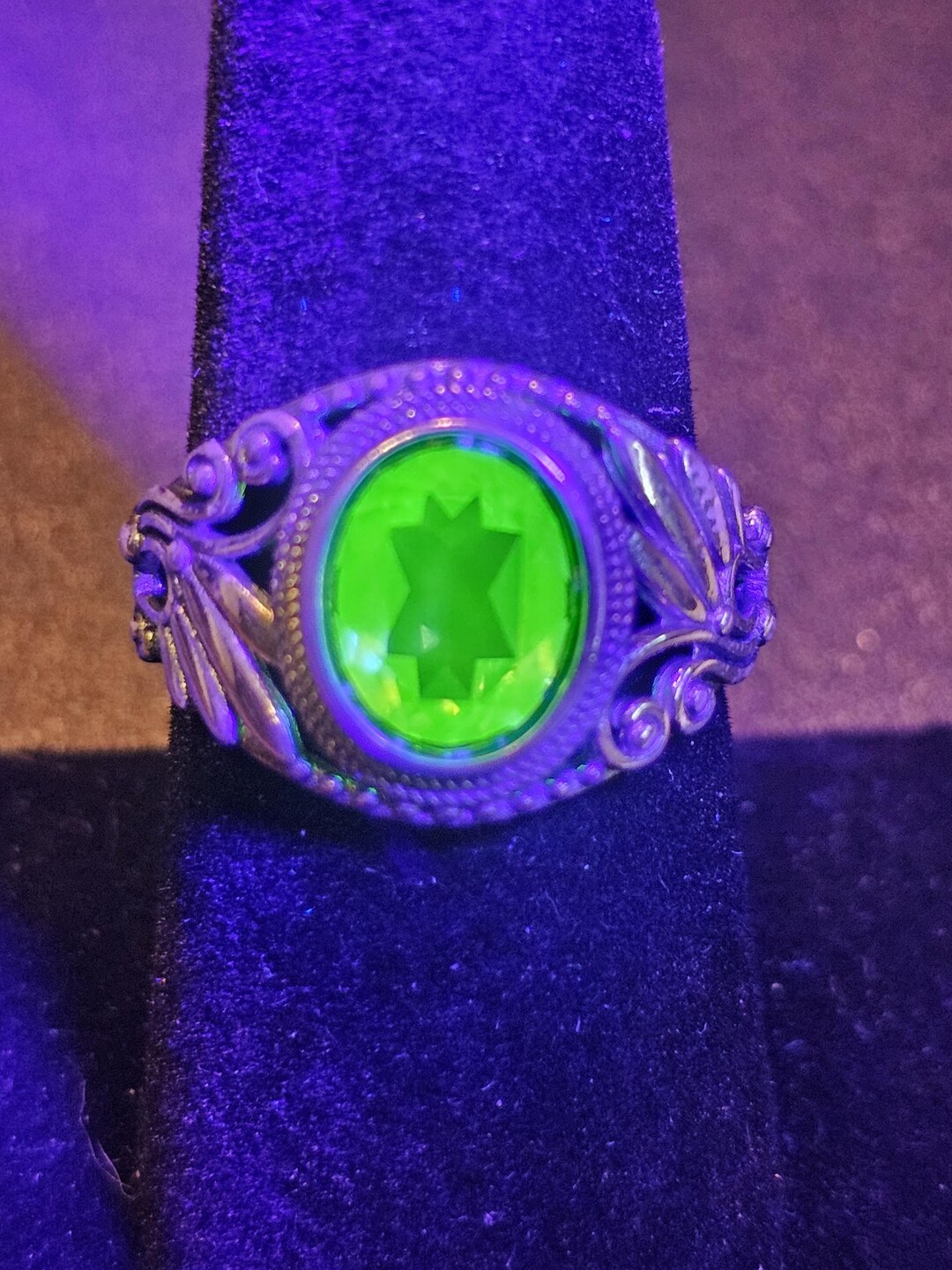 Uranium Glass Adjustable Ring Vintage Style New Sterling Silver With ...