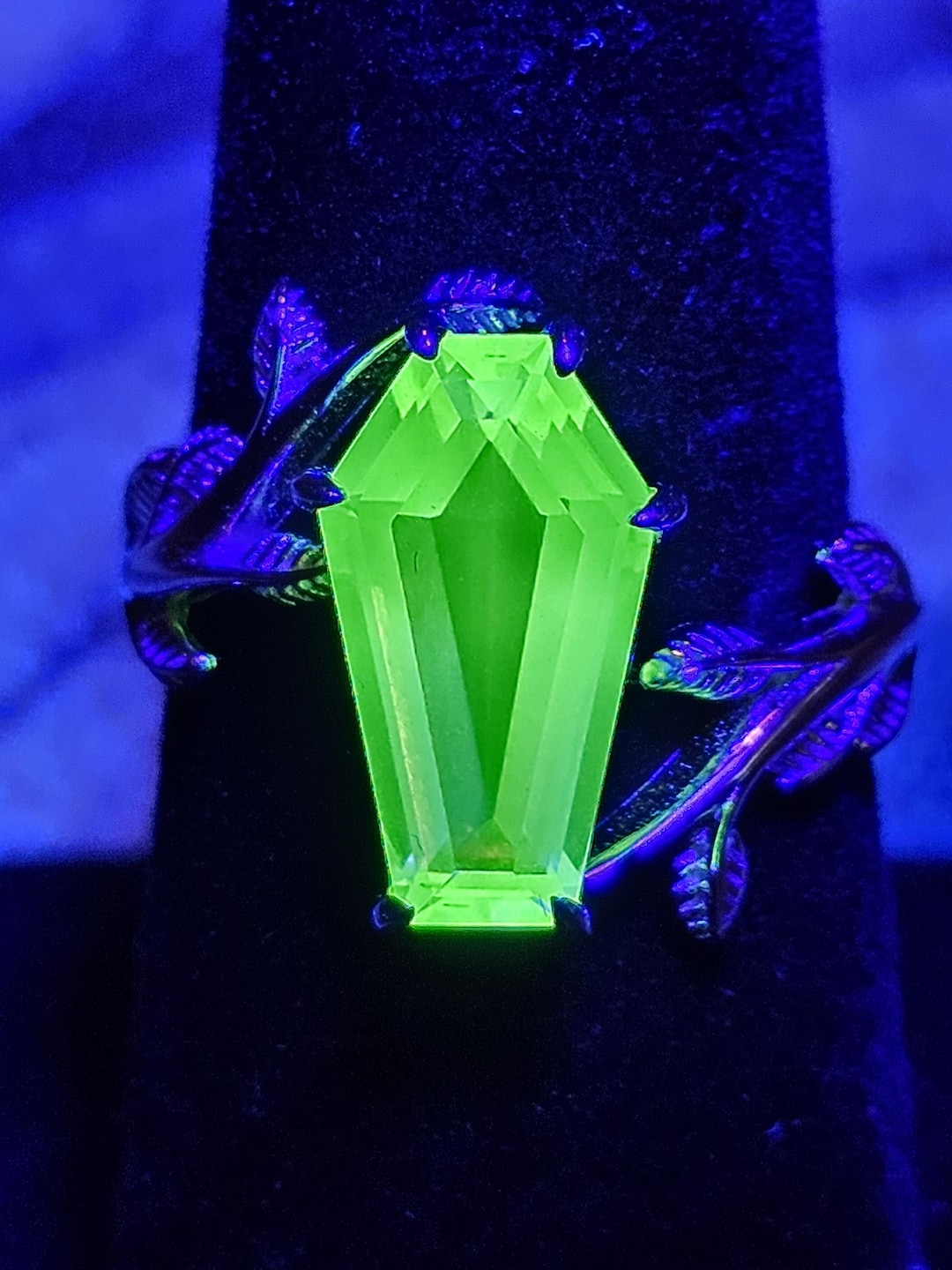 Uranium Glass Coffin Cut Ring Size 4 Through 10.5 in Sterling Silver ...