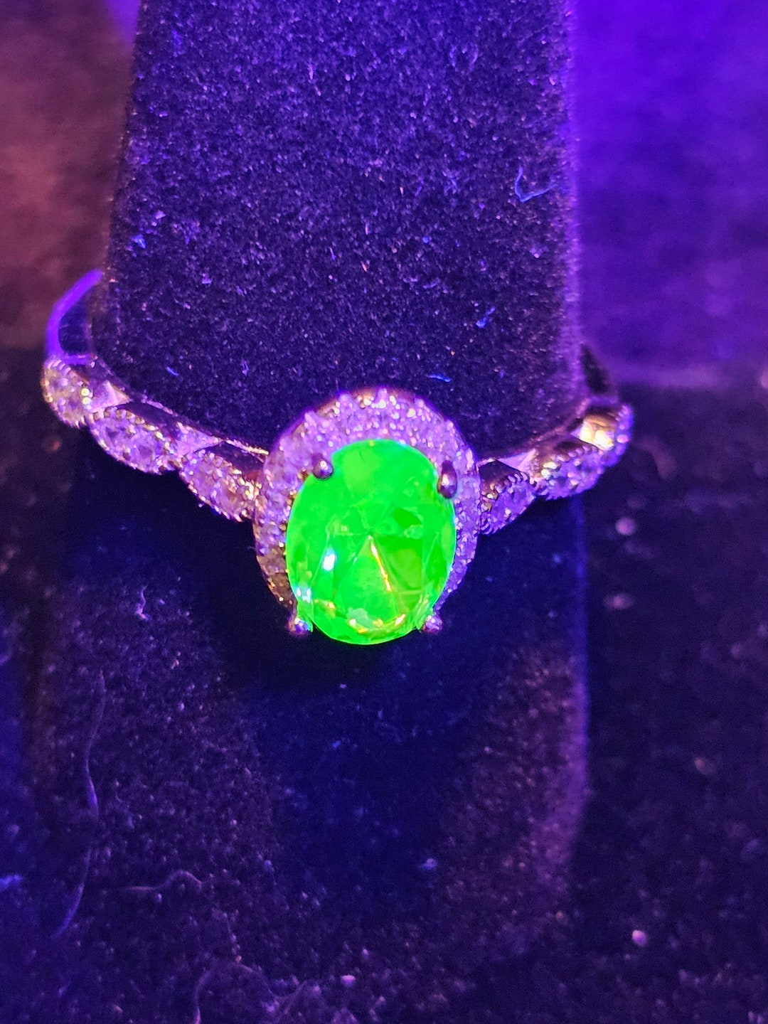 Uranium Glass Oval Cut Ring Size 5 in New Sterling Silver With Vintage ...