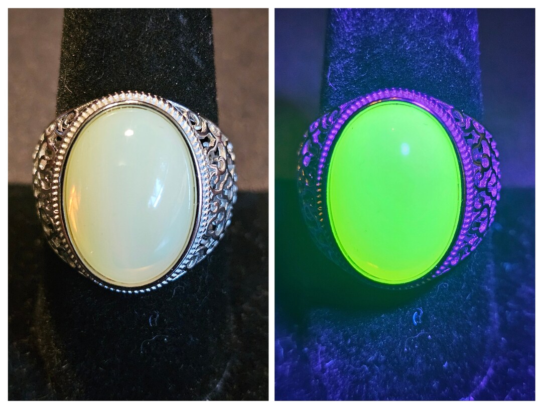 Uranium Glass Men's Ring Adjustable With 18x13 Mm Vintage Uranium Glass ...