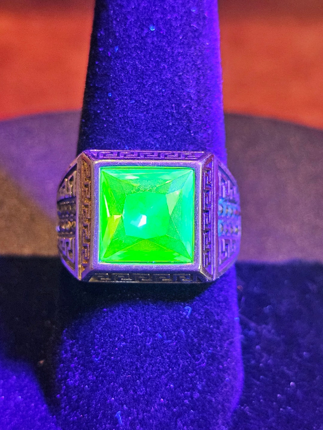 Uranium Glass Men's Ring New Sterling Silver Adjustable With 10x10 Mm ...