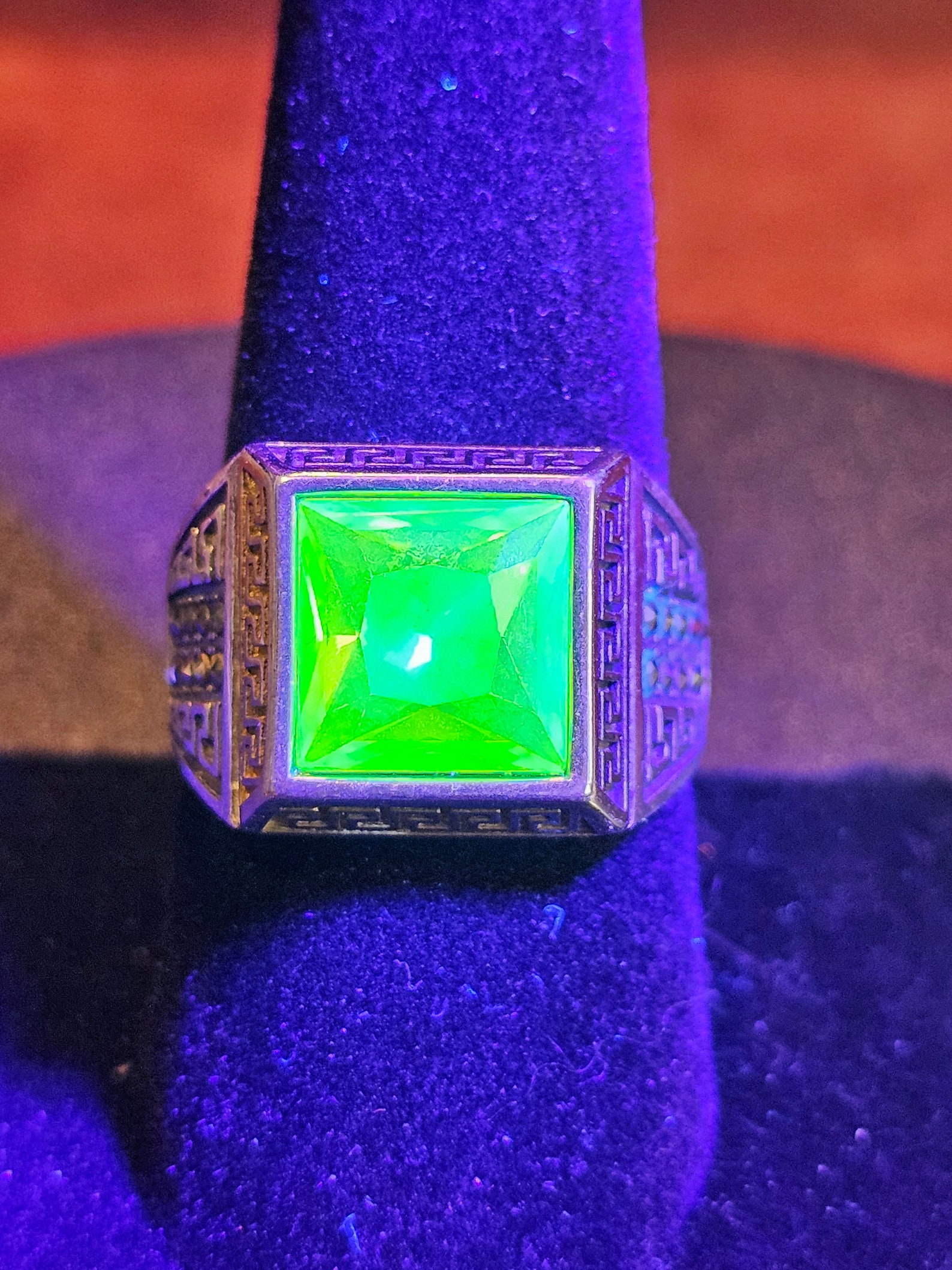 Uranium Glass Men's Ring New Sterling Silver Adjustable With 10x10 Mm ...