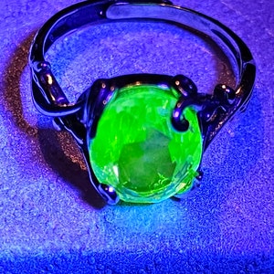 Uranium Glass Adjustable Ring in Sterling Silver With Large Oval Cut ...