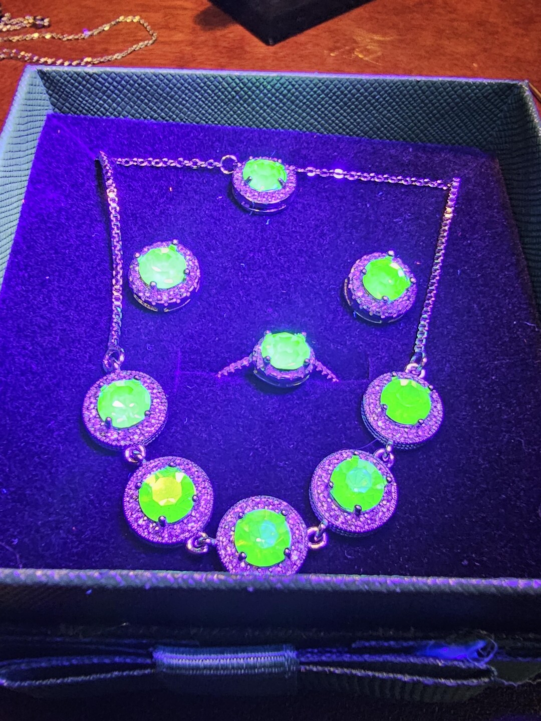 Uranium Glass Jewelry Gift Set Sterling Silver Ring, Earrings, and ...