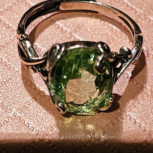 Uranium Glass Adjustable Ring in Sterling Silver With Large Oval Cut ...