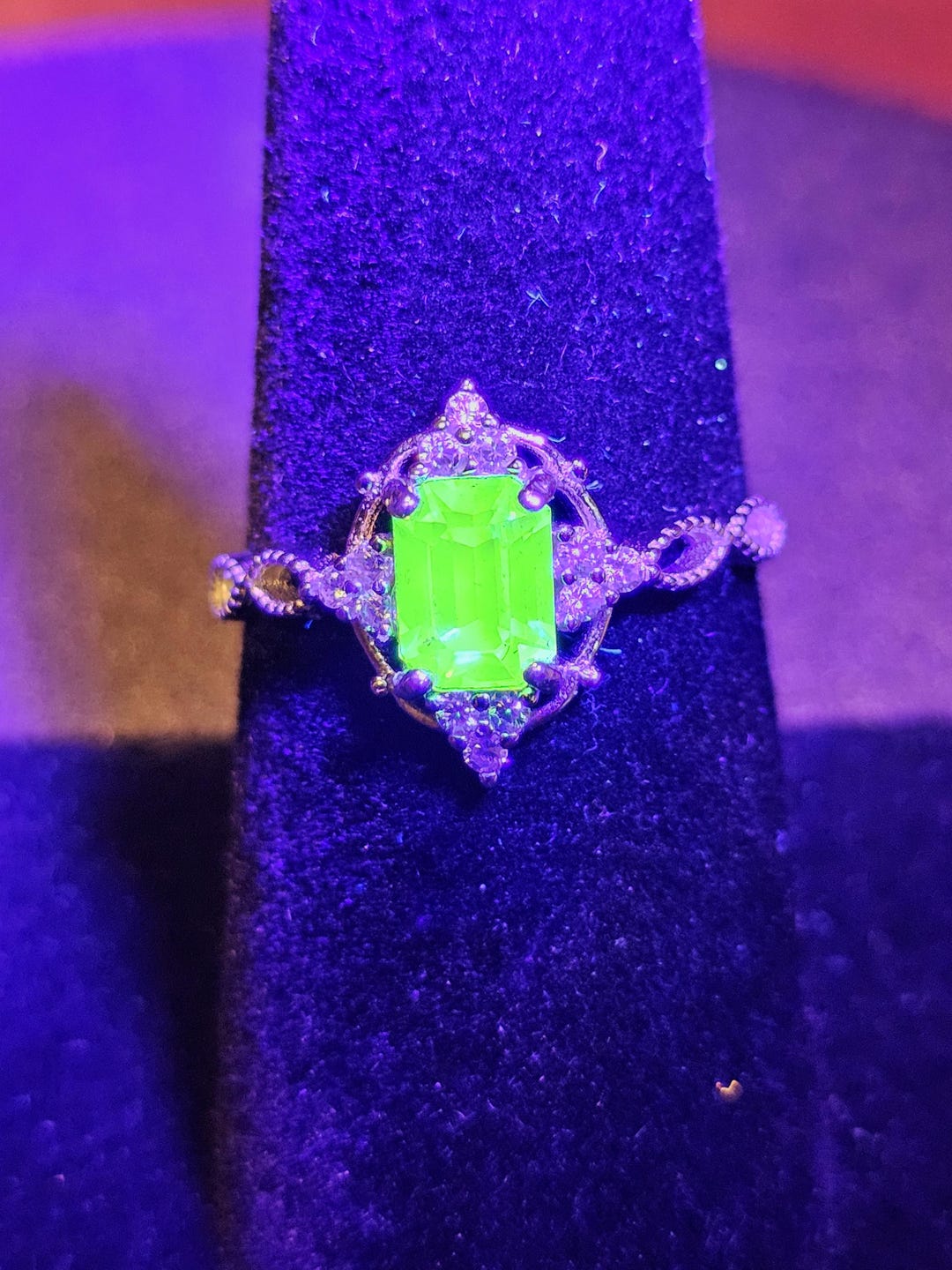 Uranium Glass Emerald Cut Ring Size 8 New Sterling Silver With a ...