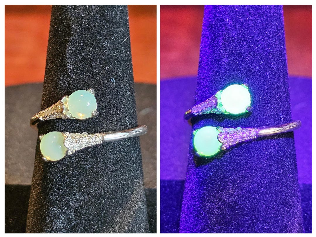 Uranium Glass Adjustable Ring New Sterling Silver Round Cut 5 Mm Opal ...
