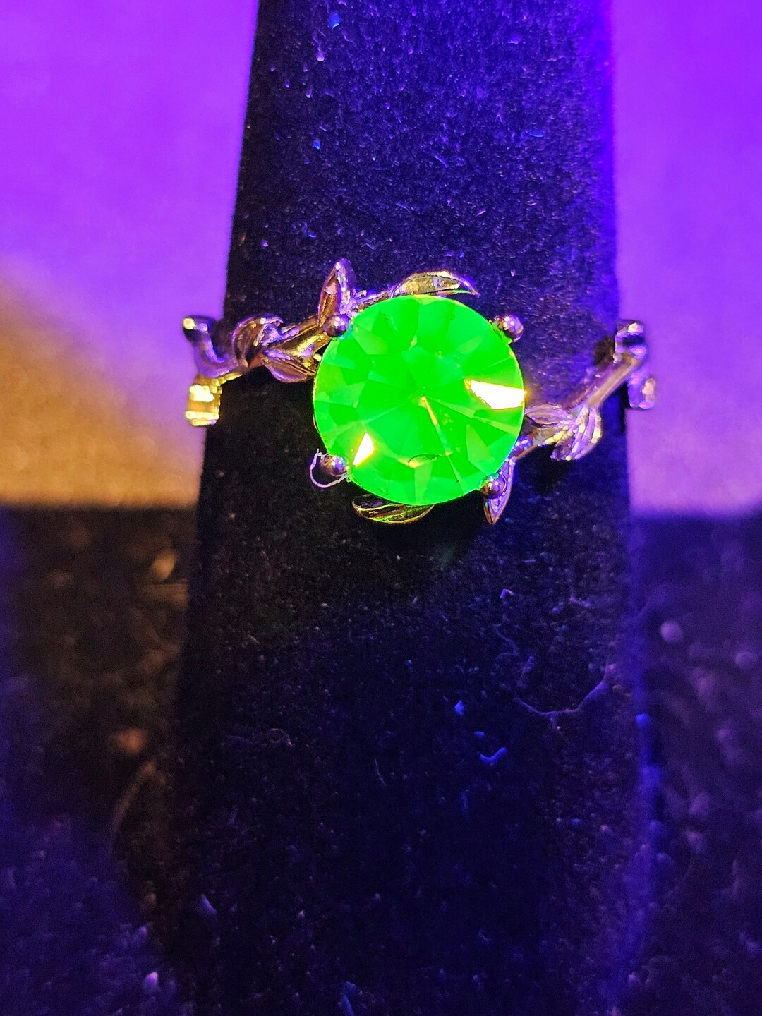 Uranium Glass Ring Adjustable Sterling Silver Leaf and Branch Design ...