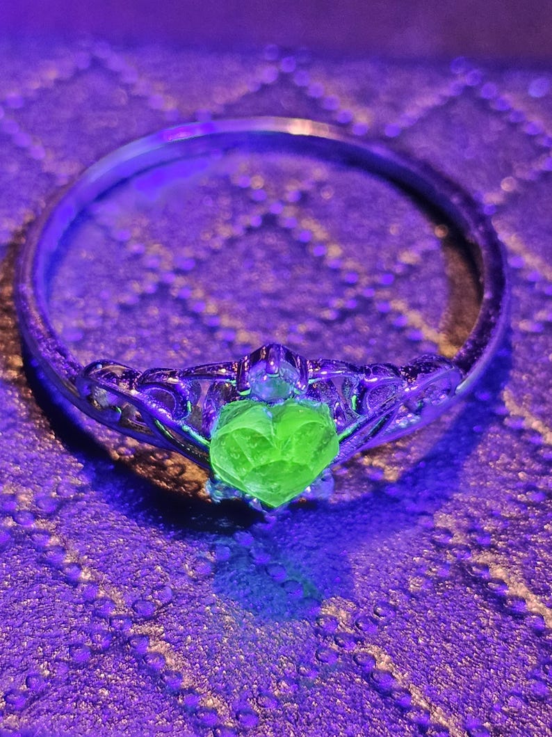 Uranium Glass Heart Cut Ring Size 6 to 10 New Sterling Silver With a ...
